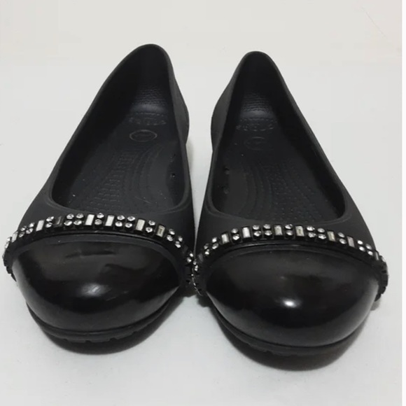 CROCS | Shoes | Crocs Cap Toe Rhinestones Ballet Flat Shoes Sz 8 | Poshmark